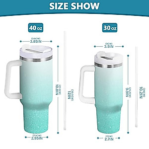 Caikeny Insulated Tumblers with Lid and Straw Blue Turquoise Teal Glitter 40 oz Reusable Stainless Steel Cup Water Bottle Coffee Travel Tumbler Mug for Women Men