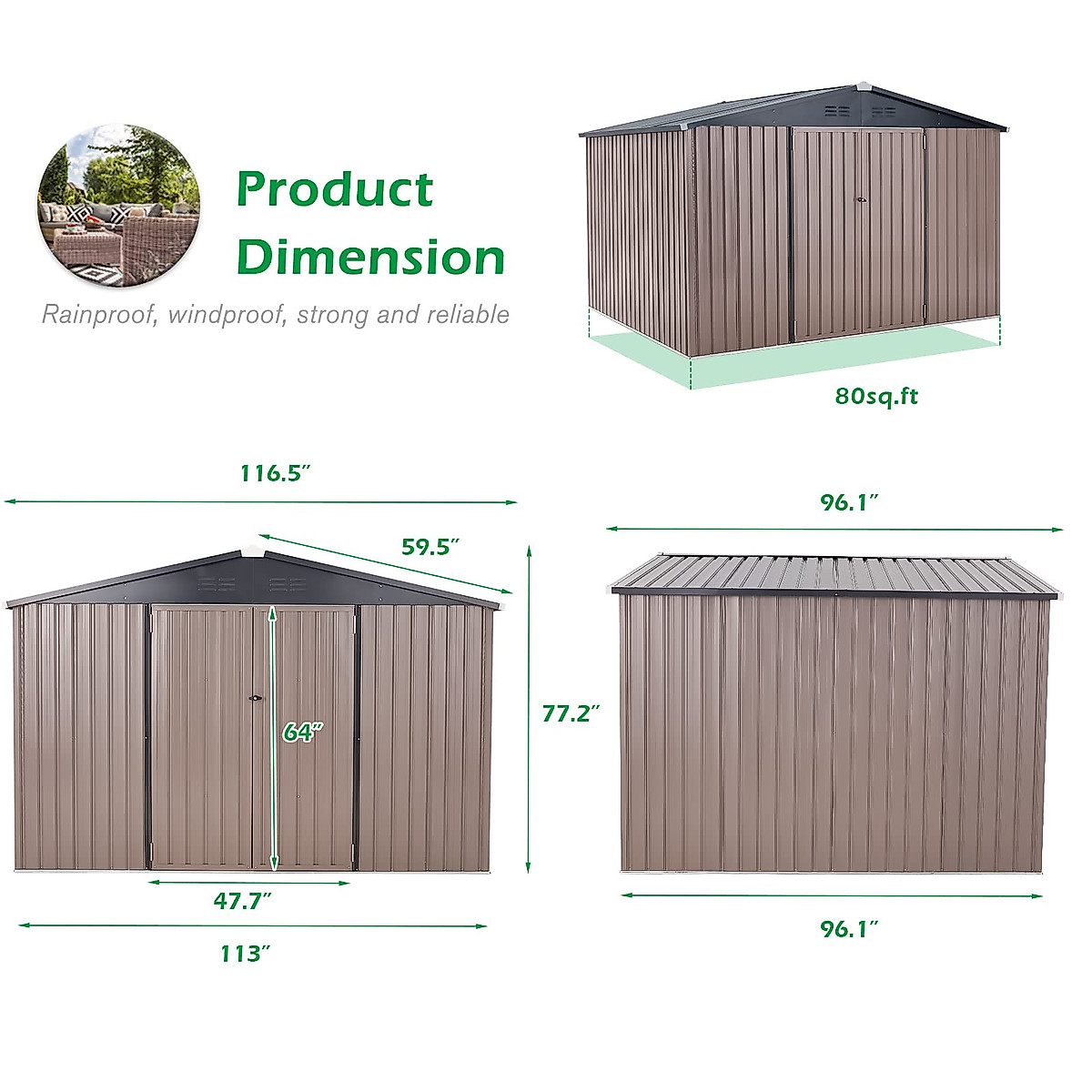 AECOJOY 8' x 10' Metal Storage Shed for Outdoor, Steel Yard Shed with Design of Lockable Doors, Utility and Tool Storage for Garden, Backyard, Patio, Outside use.