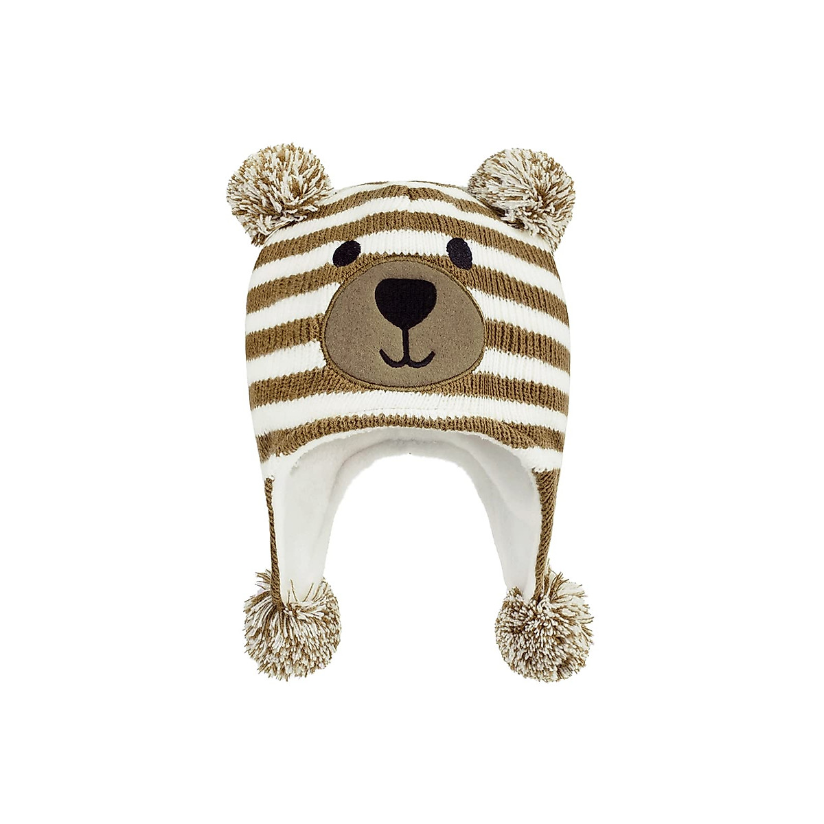 Century Star Baby Boy Hat Winter Fleece Lined Hat Knit Earflap Kids Caps Infant Toddler Hats for Baby Girls with Pom Pom Bear Coffee & Bear Navy 0-12 Months