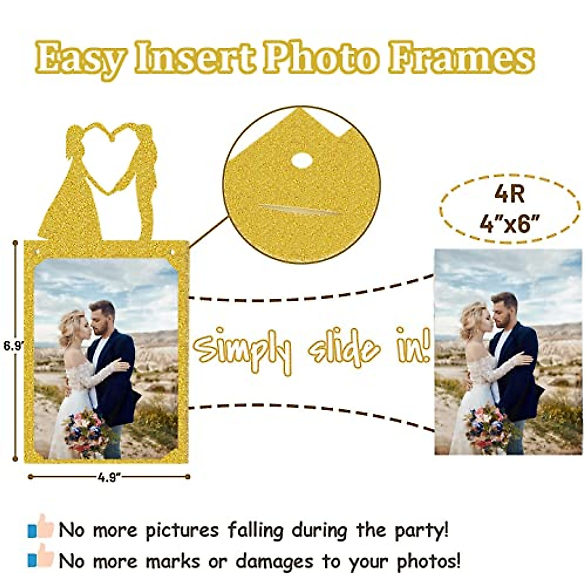 Engagement Party Decorations Gold - Extra-Large Engaged Banner and Photo Banner with Romantic Memories Picture Card Frames for Bridal Shower Sign & Bachelorette Party Favors, Engagement Banner Decor
