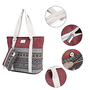 ArcEnCiel Canvas Tote Womens Shoulder Handbag with Purse (Maroon)