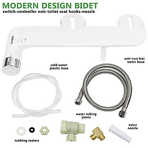 Greenco Slim Bidet Attachment, Hot, Warm, Cold Water Bidet Sprayer Toilet Seat, Bidet Attachment for Toilet, Non-Electric Adjustable Fresh Water Jet, Stainless Steel Flex Hose, Toilet Bidet Attachment