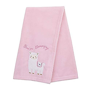 NoJo Little Love Sweet Llama & Butterflies Super Soft Pink Baby Blanket with Applique & Embroidery, Pink, Ivory