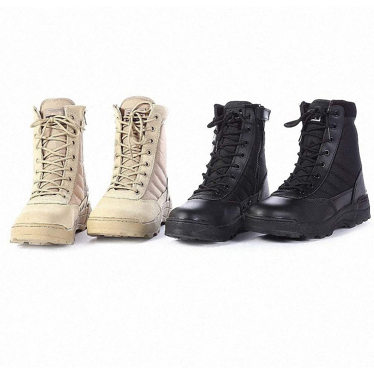 Mens Military Combat Tactical Army Infantry Boots Breathable Round Toe Side Zipper Waterproof Leather Lace-up Shoes for Backpacking Outdoor Hiking Camping Climbing Trekking Hunting Walking Black 5.5