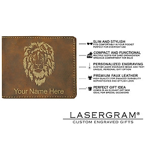 LaserGram Faux Leather Bi-Fold Wallet, Baseball Ball, Personalized Engraving Included (Rustic with Gold)