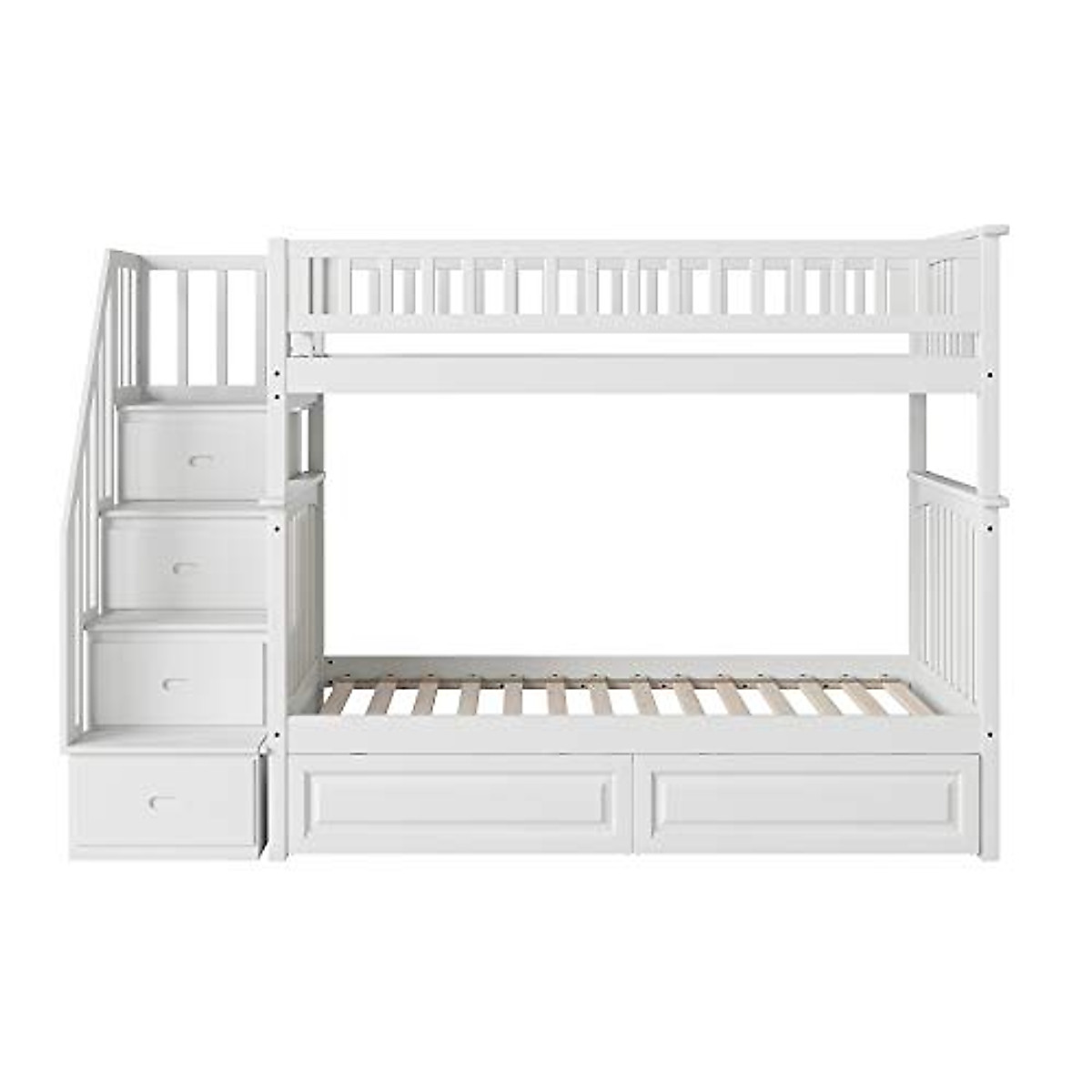 AFI Columbia Staircase Bunk Twin Over Twin with Turbo Charger and Raised Panel Bed Drawers in White