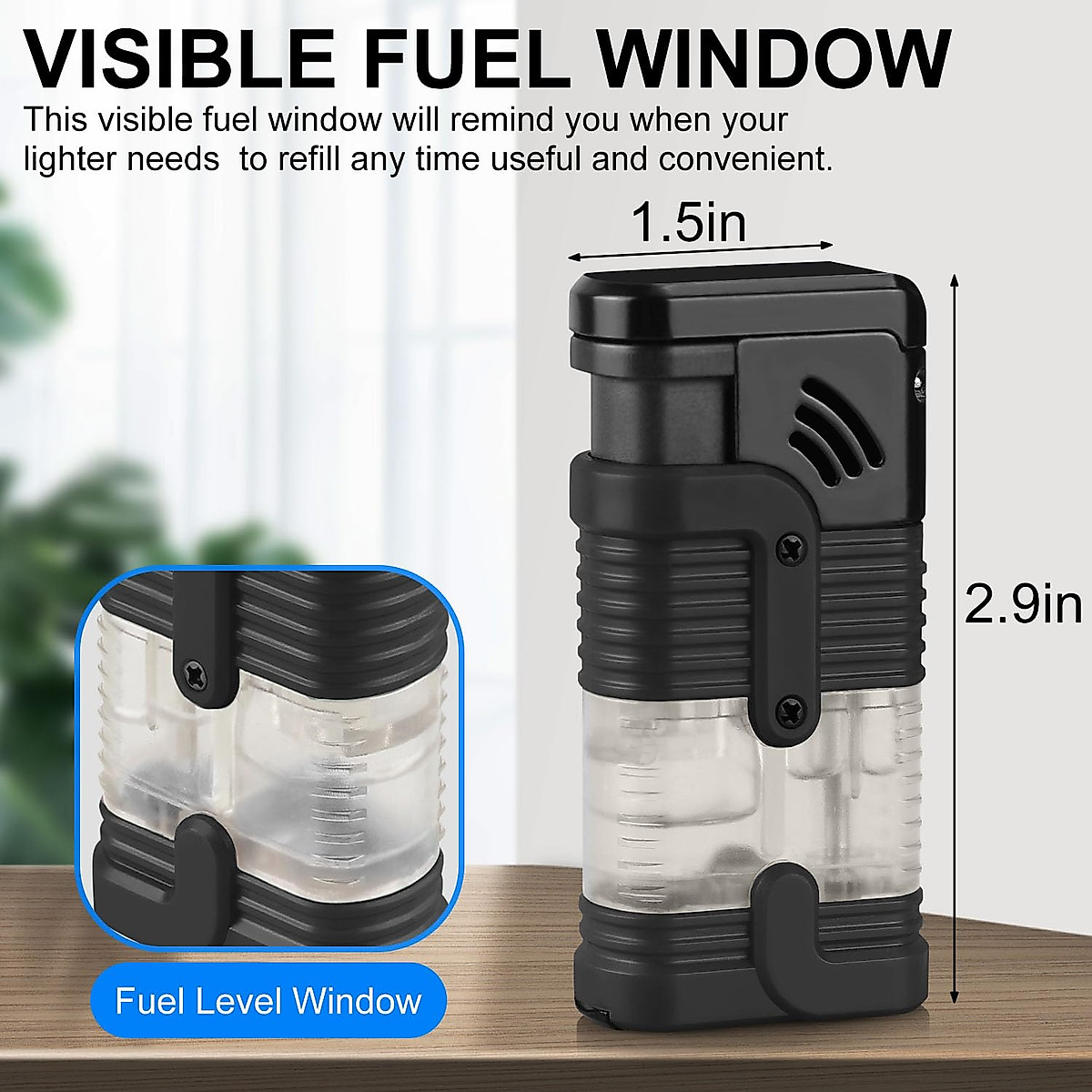 Kantion 2 Pack Torch Lighter Triple Jet Flame Butane Torch Lighters Refillable Butane Gas Lighter Windproof Adjustable 3 Flame Lighter Gift for Men and Women(Black+Black,Without Gas)