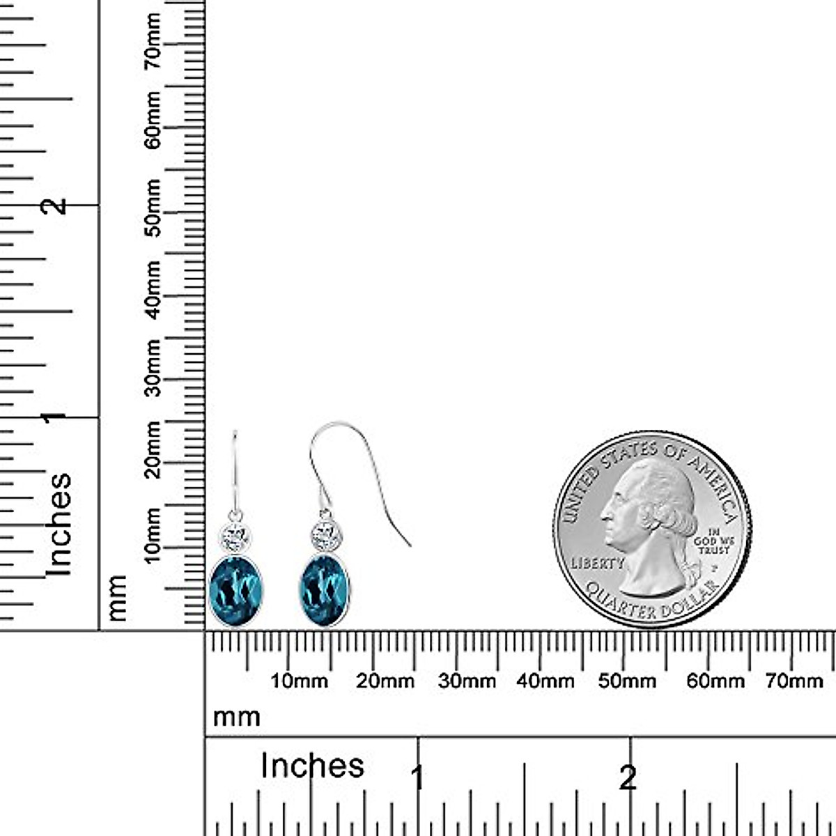 Gem Stone King 14K White Gold London Blue Topaz and White Topaz Hook French Fish Ear Wire Dangle Earrings For Women (2.08 Cttw, Gemstone November Birthstone, Oval 7X5MM, Round 3MM)