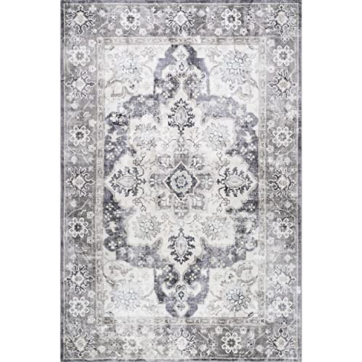 nuLOOM Josephine Distressed Floral Medallion Area Rug, 4' x 6', Grey