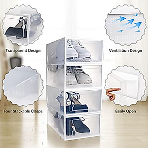 Clear Shoe Boxes Stackable Shoe Storage Boxes with Lids,12 Pack Shoe Boxes Clear Plastic Stackable Shoe Organizers For Closet(M)