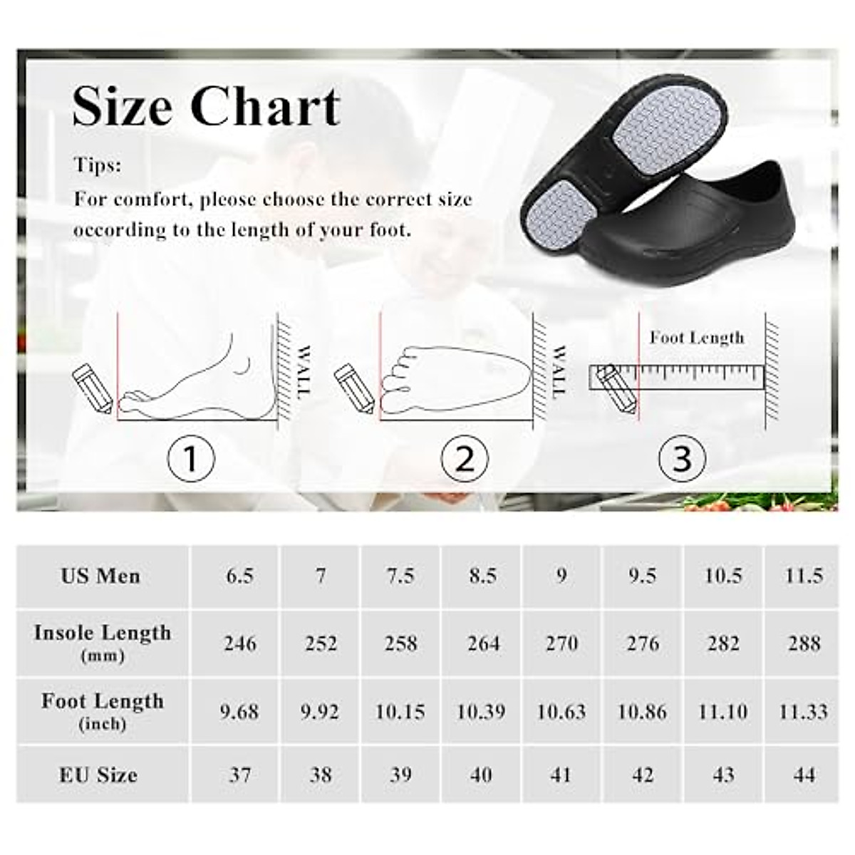 Haifago Men Non Slip Chef Shoes, Waterproof Oil Resistant Kitchen Work Clogs, Food Service Shoes for Restaurant Black