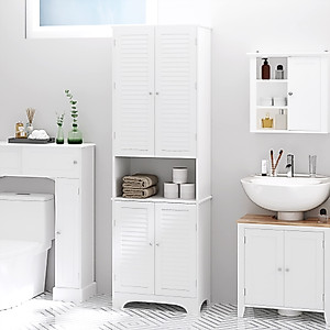 HOMCOM Tall Narrow Bathroom Storage Cabinet with Doors and Shelf Adjustability, Freestanding Bathroom Linen Cabinet with 2 Cabinets and Countertop, Bathroom Floor Cabinet, White