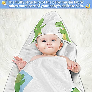 Cute Funny Crocodiles Hooded Baby Towel Alligator Green Predator Animal Baby Bath Towel Unisex Toddlers Hooded Towels Cotton Boy Washcloths Girl Shower Towel for Infant Newborn 30 X 30 in