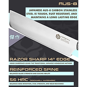 KESSAKU 8-Inch Nakiri Vegetable Cleaver Knife - Senshi Series - Forged Japanese AUS-8 High Carbon Stainless Steel - Carbon Fiber G10 Handle with Sheath