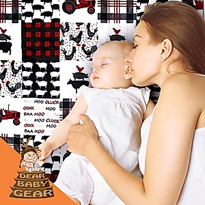 Dear Baby Gear Farm Deluxe Baby Blanket - Double Layer Reversible, Milestone & Infant Gifts for Girls and Boys - Toddler Blankets - Farm Faux Quilt Printed & Red Smooth Fabric, 40 x 30 Inches