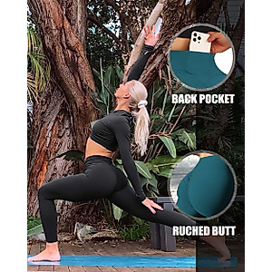 Danysu Gym Sets for Women 2 Piece Cross Waist Workout Clothes Long Sleeve Crop Tops Scrunch Butt Leggings Matching Outfits Black M