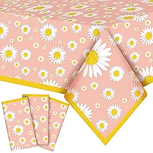 3 Pack Daisy Tablecloth Plastic Daisy Party Tablecloths Daisy Flower Table Covers Daisy Birthday Party Supplies Waterproof Square Rectangle Table Covers for Party, 86.61 x 51.18 Inch (Lovely Style)