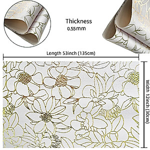 HYANG White Hot Stamping Flower PU Faux Leather Roll 12" x 53" Very Suitable for Making Crafts, Leather Earrings, Holiday Decor, Different DIY Projects, Handbags