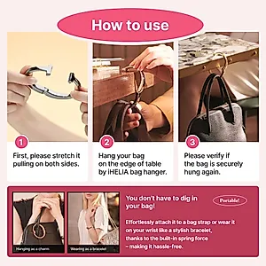 iHELIA Purse Hook Hanger for Table (Modern) - Premium Bag Holder w/Ergonomic Bracelet Oval Design (Gold)