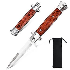 ZENG Tactical Knife for Men, Pocket Knife with Wood Handle Foldable Sharp Military Knife Pocket Knife Stainless Steel for Camping, Hunting, Fishing, Hiking, and Outdoor Survival