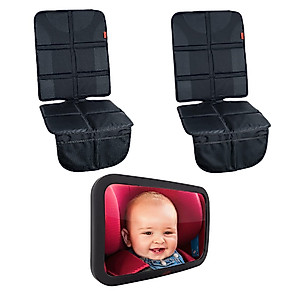 Lusso Gear 2 Pack of Car Seat Protectors (Black) + Baby Backseat Mirror for Car (Black), Waterproof, Protects Fabric or Leather Seats, Premium Oxford Fabric, Travel Essentials