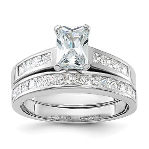 IceCarats 925 Sterling Silver Cubic Zirconia CZ Wedding Band Engagement Ring Bridal Jewelry Set Size 8
