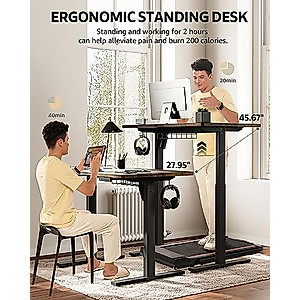 SIAGO Electric Standing Desk Adjustable - 48 x 24 Inch Sit Stand Desk with Cable Management - 3 Memory Preset Stand up Computer Table Desks for Home Office Work