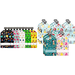 Simple Modern Reusable Baby Food Pouches, 10 pack | 5oz | Assorted & Disney Reusable Baby Food Pouches for Toddlers, 10 pack | 5oz | Disney Princesses