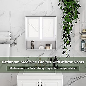Otryad Wall-Mounted Bathroom Cabinet, Bathroom Medicine Cabinet with Mirror Doors and and Shelves Over Toilet Storage Organizer, Small Bathroom Storage Cabinet Wooden Hanging Cabinet, White