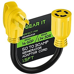 50 Amp to 30 Amp 4-Prongs Locking Generator Transfer Switch Adapter Cord, 50Amp Male to 30Amp Female, NEMA 14-50P to NEMA L14-30R, STW 10 Gauge Heavy Duty Generator Adapter Plug - 18in, 1.5ft