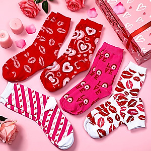 Jeyiour 12 Pairs Socks Bulk Seasonal Holiday Crew Socks Colorful Fancy Soft Stretchy Novelty Design Heart Socks for Women Girls