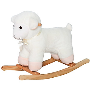 Qaba Lamb Rocking Horse Sheep, Nursery Stuffed Animal Ride On Rocker for Kids, Wooden Plush, White