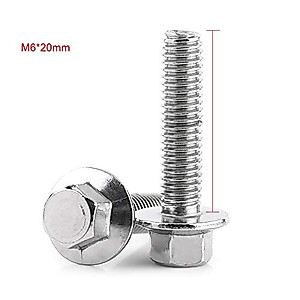 SS304 Flange Screw 10pcs M6 Stainless Steel Hex Flange Screws Washer Head Fastener (M6*20)