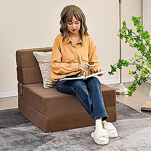 RELAX4LIFE Folding Sofa Bed Chair - 3-in-1 Convertible Couch Sleeper, Floor Futon Couch w/Removable Cover & Full Padded Foam, Fabric Guest Sleeper Chair for Living Room, Study, Apartment (Brown)