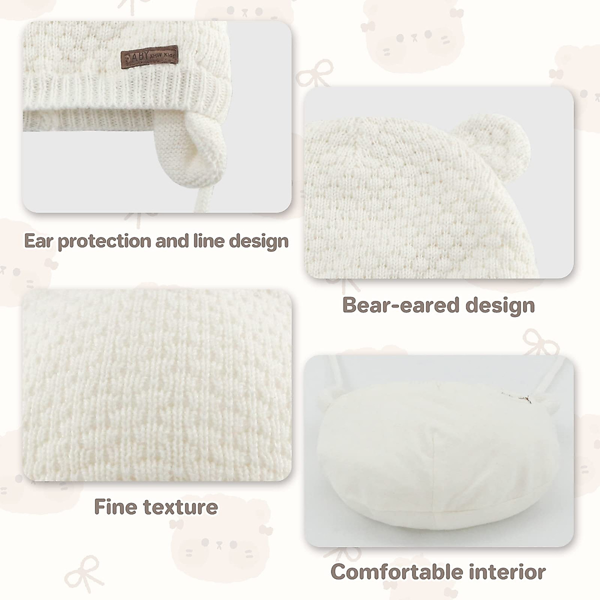 Duoyeree Kids Baby Hat Soft Warm Cable Knit Beanie Toddler Girl Fall Winter Hats (White and Pink, 6-12 Months)