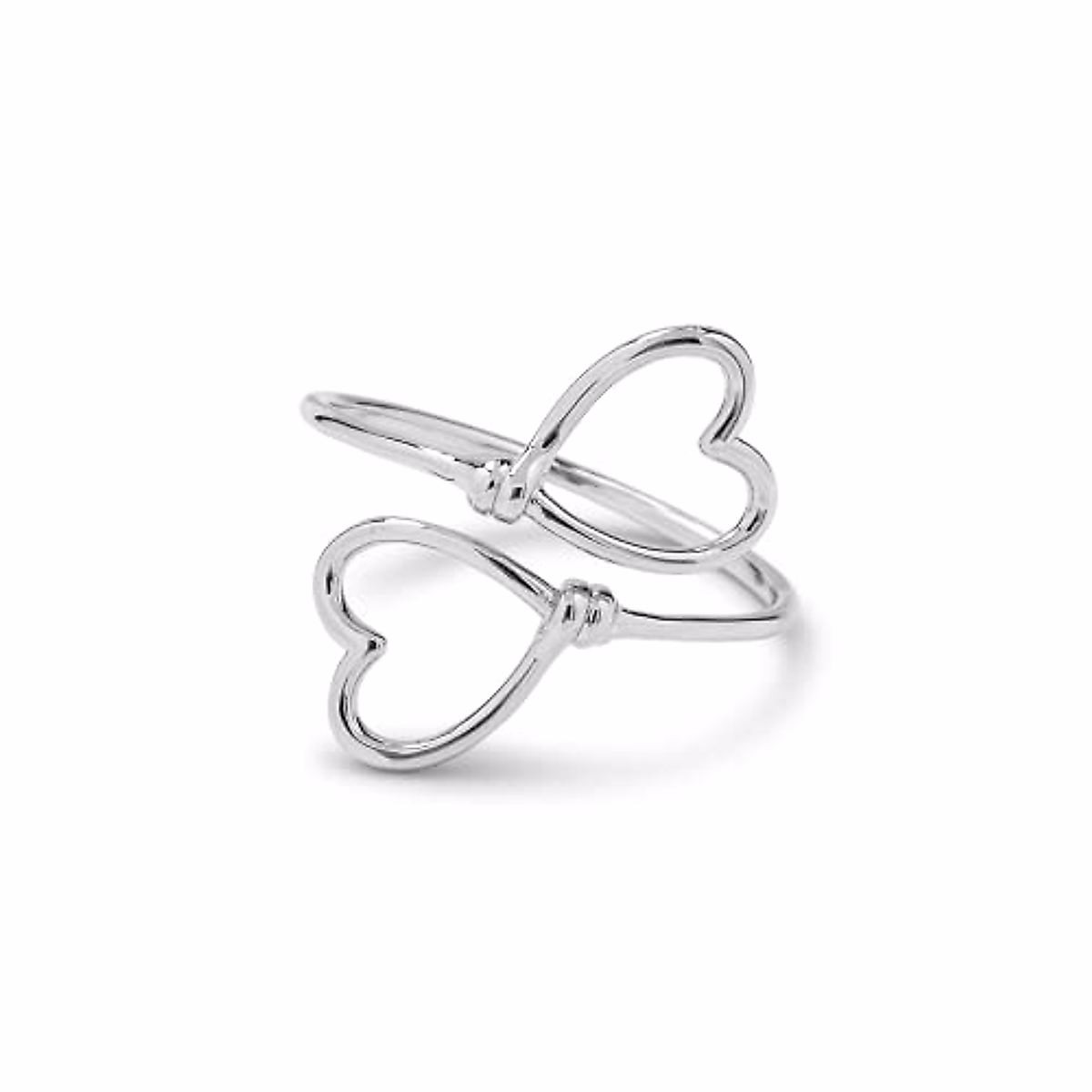 Pura Vida Silver Plated Heart Wire Statement Wrap Ring - Brass Base Band, Rhodium Plating - Size 5