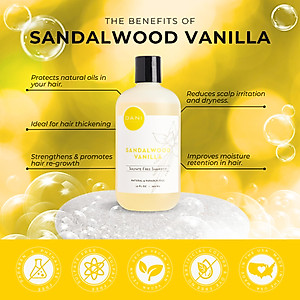 DANI Natural Moisturizing Shampoo Naturals - Warm Sandalwood Vanilla Essential Oil - Organic Aloe Vera & Coconut Cleansers - Sulfate, Phthalate & Paraben Free - Vegan & Cruelty Free - 12 Ounces