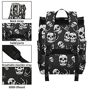 CBBYY Gothic Skeleton Travel Roll Top Backpack for Men, Expandable Waterproof Trendy Laptop Backpack