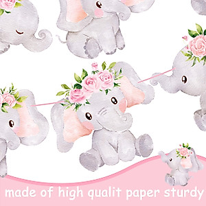 Elephant Party Banner 3Pcs Elephant Birthday Banners Pink Elephant Baby Shower Decoration for Girl Floral Elephant Birthday Party Decoration Elephant Animals Themed Party Supplies