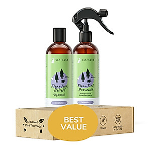 kin+kind Flea and Tick Spray and Shampoo Kit- Shampoo and Spray Set- Shampoo for Dogs, Spray for Dogs- for Tick and Flea Control Shampoo and Repel Spray- Lavender, 12 oz Each