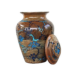 Medium Size Lightning Strike Wooden Pet Urns for Dogs Ashes, Turn Wood pet Cremation urns with Threaded Lid | Carved Paw Cat/Dog Urn for Pet Ashes Dog (Lightening Work, Medium 65 cu inches)