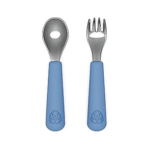 Lalo PAW Patrol Utensils - Toddler Fork and Spoon Set - Stainless Steel and Silicone Ergonomic Toddler Utensils - Children Safe Flatware Set - 2 Pieces - Chase