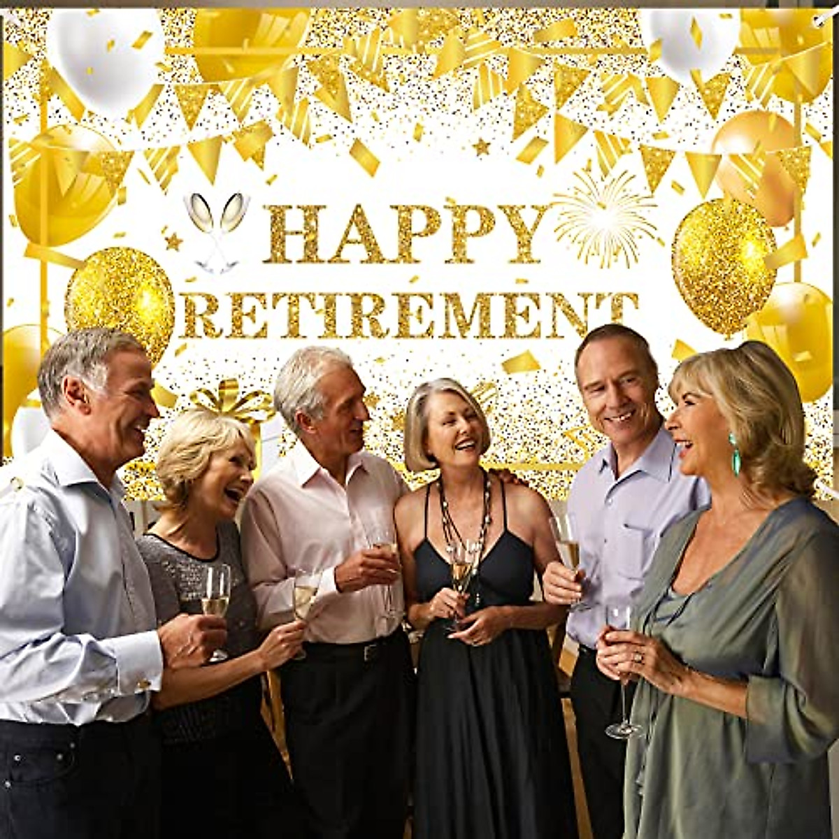 Gold and White Retirement Party Decorations for Men Women Extra Large White Gold Happy Retirement Banner Photo Booth Backdrop Background for Retirement Farewell Party Supplies