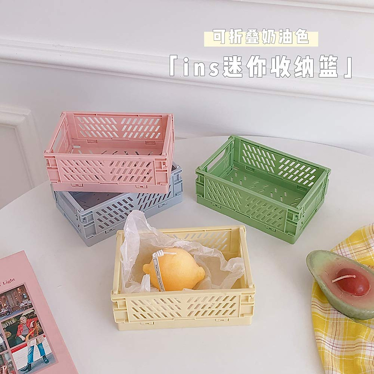 Mini Collapsible Storage Crates/Stackable Storage Container Basket, Folding Plastic Storage Box Foldable Plastic Storage Case Desktop Carrying Basket 1#Mini Green