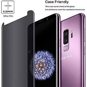 [2-Pack] SUKER Galaxy S9 Privacy Tempered Glass Anti-Spy Screen Protector [3D Curved] [Case Friendly] [9H Hardness] for Samsung Galaxy S9 (5.8"), Anti-Scratch, Bubble Free