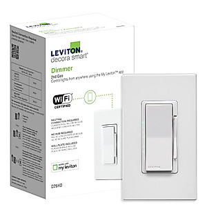 Leviton D26HD-2RW Decora Smart Wi-Fi Dimmer (2nd Gen), Works with Hey Google, Alexa, Apple HomeKit/Siri, and Anywhere Companions, No Hub Required, Neutral Wire Required, White