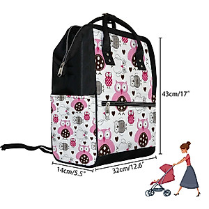 Black and White Cute Cartoon Kawaii Animals owl Diaper Bag Backpack, waterproof backpack Baby Nappy Changing Bags Laptop Backpack for Travel, Large Capacity, Durable and Stylish for Woman and Men.
