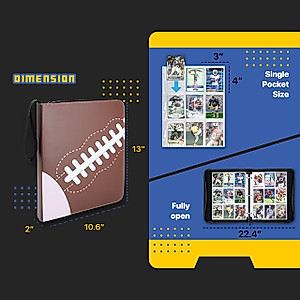 Football Card Binder, 9 Pocket Sports card binder, 720 Double Sided Pocket Waterproof Binder, Football trading cards Zip Album, Expandable, Compatible with Gaming Cards, Yugioh, MTG and Other TCG