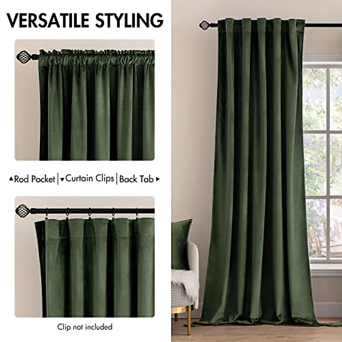 MIULEE Velvet Curtains 84 inches 2 Panels - Luxury Blackout Curtains for Bedroom Living Room Thermal Insulated Super Soft Window Drapes Rod Pocket & Back Tab, Olive Green, W52 x L84 inches