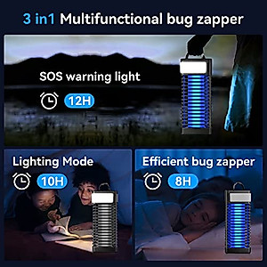 Bug Zapper, Bug Zapper Indoor, Outdoor, Mosquito Zapper, Mosquito Trap, Fly Zapper, Cordless Killer for Home Garden and Patio Use （Black）